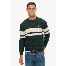 Strickpullover Superdry "Cotton Stripe Cable Jumper", Herren, Gr. XL, eagle gr&uuml;n, bone wei&szlig;, Strick, Obermaterial: 100% Baumwolle, regular fit normal, Rundhals, Rippb&uuml;ndchen, Pullover Strickpullover