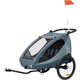 Fahrradkinderanh&auml;nger hauck "2in1 Bike Trailer und Buggy Dryk Duo Plus, dark blue", Kinder, blau (dunkelblau), Fahrradanh&auml;nger Fahrradkinderanh&auml;nger, f&uuml;r 2 Kinder; inklusive Deichsel