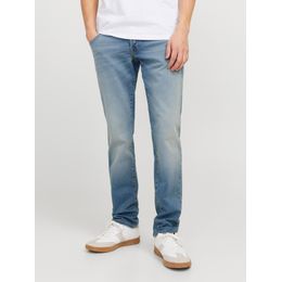 Jack & Jones Tapered-fit-Jeans JACK & JONES "JJIMIKE mit Stretch, Used-Look und bequemer Passform", Herren, Gr. 29, L&auml;nge 32, blau (blau denim), Denim/Jeans, Obermaterial: 48% Baumwolle, 26% Viskose, 25% Polyester, 1% Elasthan, Abriebeffekte, bequem kn&ouml;chellang, Jeans Tapered-fit-Jeans, mit Abriebeffekten