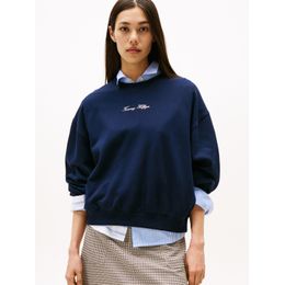 Sweatshirt Tommy Hilfiger "CLASSIC SCRIPT TERRY SWEATSHIRT", Damen, Gr. L (40), blau (schwarz night navy), Sweatware, Obermaterial: 100% Baumwolle, unifarben, Rundhals, Rippb&uuml;ndchen, Sweatshirts Sweatshirt