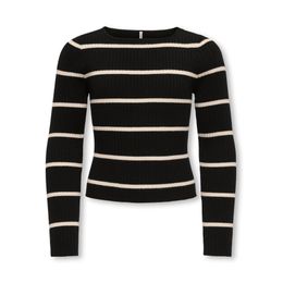 Strickpullover KIDS Only "KOGIBI LS RIB BOATNECK CP KNT", M&auml;dchen, Gr. 122/128, wei&szlig; (schwarz stripes:wei&szlig;cap gray), Strick, Obermaterial: 50% Viskose, 27% Nylon, 23% Polyester, gestreift, regular fit taillenbedeckt, U-Boot-Ausschnitt, Pullover Strickpullover
