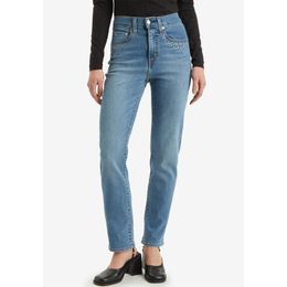 Levi's Straight-Jeans LEVI'S "724 HIGH RISE STRAIGHT", Damen, Gr. 28, L&auml;nge 34, blau (camp denim rhinestone), Denim/Jeans, Obermaterial: 80% Baumwolle, 19% Polyester, 1% Elasthan, straight fit lang, Jeans Straight-Jeans, CAMP DENIM RHINESTONE