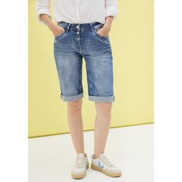 Shorts Cecil "Style Toronto", Damen, Gr. 25, N-Gr, blau (mid blau used wash), Denim/Jeans, Obermaterial: 78% Baumwolle, 20% Polyester, 2% Elasthan, unifarben, slim fit kniefrei, Hosen Shorts, Sommerhose im Five-Pocket Style