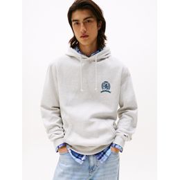 Hoodie Tommy Jeans "TJM WASHED CREST PLAY", Herren, Gr. L, lt grau htr, Sweatware, Obermaterial: 85% Baumwolle, 15% Polyester, regular fit, B&uuml;ndchen, Sweatshirts Hoodie, regular fit, Sweatshirt, R&uuml;ckenprint