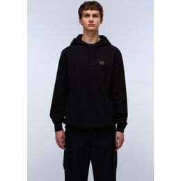Kapuzensweatshirt Napapijri "B-BADGE H", Herren, Gr. S, schwarz (schwarz beauty), Sweatware, Obermaterial: 100% Baumwolle, h&uuml;ftbedeckend, B&uuml;ndchen, Sweatshirts Kapuzensweatshirt