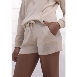 BENCH. LOUNGEWEAR Relaxshorts beige Gr. 44/46 f&uuml;r Damen. Mit Logoschriftzug, Logostickerei. Basic. Nachhaltig.