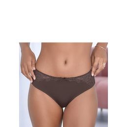 Lascana Tanga 'Vittoria' schokolade Gr. 36/38 f&uuml;r Damen. Mit Schleife, Spitze. K&ouml;rpernah