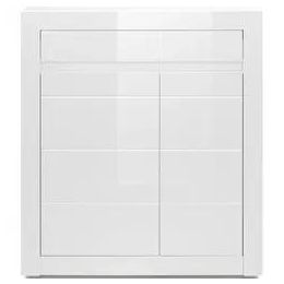 Kommode Home Affaire "Carat", wei&szlig; (wei&szlig;, wei&szlig; hochglanz), B:100cm H:112cm T:35cm, Sideboards, Kommode, Breite 100 cm, wird mit 2 Leisten geliefert (weiss und grau)