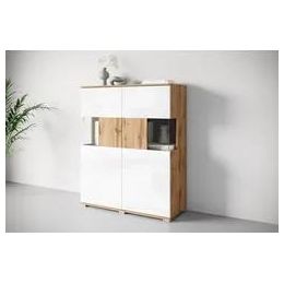 Highboard OTTO HOME "Kenia", wei&szlig; (eichefarbe votan, wei&szlig; hochglanz), B:100cm H:120cm T:39,5cm, FSC-zertifizierter Holzwerkstoff, Glas, Hartfaserplatte, Kunststoff, Sideboards, Highboard, Modernes Highboard mit Glast&uuml;ren, Breite 100 cm