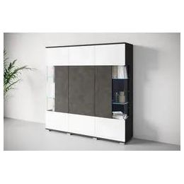 Highboard OTTO HOME "Kenia", schwarz-wei&szlig; (matera anthrazit, wei&szlig; hochglanz), B:135cm H:134cm T:39,5cm, FSC-zertifizierter Holzwerkstoff, Glas, Hartfaserplatte, Kunststoff, Sideboards, Highboard, Modernes Highboard, mit Glast&uuml;ren, Breite 135 cm