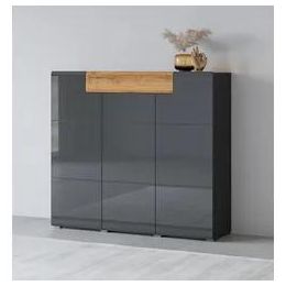 Highboard OTTO HOME "Toledo,Breite 147,5 cm,trendige Hochkommode mit 3 T&uuml;ren 1SK", schwarz (antrazit matt, antrazit hgl, alteiche), B:147,5cm H:132cm, ABS-Kunststoff, FSC-zertifizierter Holzwerkstoff, MDF, Melamin, Metall, Sideboards, Highboard, Hochschrank mit viel Stauraum, stylische Hochglanzfronten
