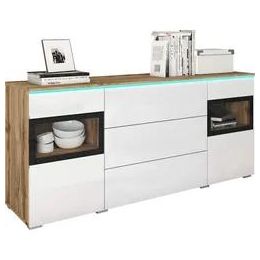 Sideboard Home Affaire "VERA", braun (eichefarben votan, wei&szlig; hochglanz), B:150cm H:67,9cm T:36,1cm, Glas, Hartfaserplatte, Sideboards, Sideboard, Moderne grifflose Kommode,verstellbare Einlegeb&ouml;den