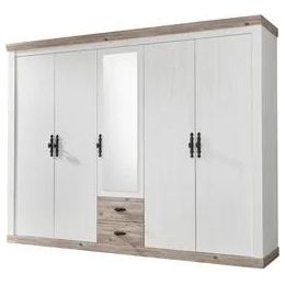 Dreht&uuml;renschrank Home Affaire "Florenz Landhausschrank,rustikale Metallgriffe mit feinen Verzierungen", wei&szlig; (wei&szlig;, pinie), B:265cm H:201cm T:60cm, Holzwerkstoff, Schr&auml;nke, Dreht&uuml;renschrank, Kleiderschrank mit Spiegel Schlafzimmerschrank BESTSELLER Garderobe