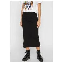 Midirock Pieces "PCKYLIE MW MIDI SKIRT NOOS", Damen, Gr. S (36), schwarz, Obermaterial: 65% Polyester, 30% Viskose, 5% Elasthan, wadenlang, R&ouml;cke, gerippte Jersey-Ware