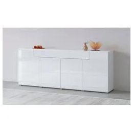 Sideboard OTTO HOME "Toledo,Breite 208cm,moderne Kommode mit dekorative Fr&auml;sungen,grifflos", wei&szlig; (wei&szlig; matt, wei&szlig; hgl), B:208cm H:83,5cm, ABS-Kunststoff, FSC-zertifizierter Holzwerkstoff, MDF, Melamin, Metall, Sideboards, Sideboard, Kombikommode mit viel Stauraum, Einlegeb&ouml;den verstellbar