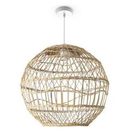 Paco Home Pendelleuchte "MAITE", wei&szlig;, &Oslash; 40cm H: 39cm, Leuchten, Rattan H&auml;ngeleuchte Korblampe Rund E27 Boho Stil Modern Wohnzimmer, Pendelleuchte