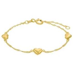 Armband Amor "Hearts", gold (gelbgoldfarben), Armb&auml;nder, M&auml;dchen, Gelbgold 375, Armband, Made in Germany