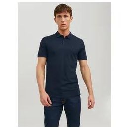 Jack & Jones Poloshirt JACK & JONES "BASIC POLO", Herren, Gr. S, blau (navy blazer), Piqu&eacute;, Obermaterial: 100% Baumwolle, schmal h&uuml;ftbedeckend, Rundhals, B&uuml;ndchen, Shirts