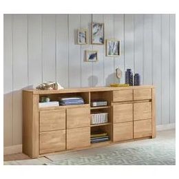 Sideboard OTTO HOME "Burani", braun (eiche teilmassiv), B:200cm H:80cm T:35cm, FSC-zertifiziertes teilmassives Holz, Sideboards, Sideboard, grifflose Optik