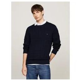 Strickpullover Tommy Hilfiger "CLASSIC CABLE CREW NECK mit Strukturstrick und Flaglabel", Herren, Gr. XL, blau (desert sky), Obermaterial: 100% Baumwolle, Rundhals, B&uuml;ndchen, Pullover Strickpullover, unifarben, casual, regular fit, Baumwolle, Rundhals