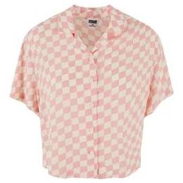 T-Shirt Urban Classics "Urban Classics Damen Ladies Resort Shirt", Damen, Gr. XL, lemonadepinkcheck, 100% Viskose, gebl&uuml;mt, loose fit, amerikanischer Ausschnitt, Shirts T-Shirt