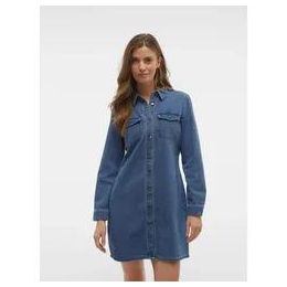 V&eacute;ro Moda Jeanskleid VERO MODA "VMJENNIE LS SHORT DENIM DRESS GA NOOS", Damen, Gr. L, N-Gr, blau (medium blau denim), Denim/Jeans, Obermaterial: 90% Baumwolle, 10% Viskose, unifarben, regular fit kurz, Kleider