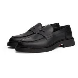 Slipper Tommy Hilfiger "HILFIGER COMFORT LWT LTH LOAFER", Herren, Gr. 45, schwarz, Nappaleder, Schuhe Slipper, Abendschuh, Loafer, Businessschuh mit abgesteppter Naht