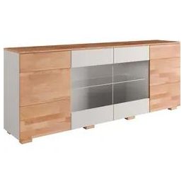 Sideboard OTTO HOME "Citra teilmassiv", grau (kernbuche und grau), B:200cm H:80cm T:40cm, FSC-zertifizierter Holzwerkstoff, Massivholz, Sideboards, Sideboard, Breite 200cm,moderne grifflose Optik mit push to open Funktion