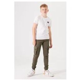 Cargohose Garcia, Jungen, Gr. 134, N-Gr, gr&uuml;n (deep army), Web, Obermaterial: 80% Baumwolle, 18% Polyester, 2% Elasthan, unifarben, regular fit kn&ouml;chellang, Hosen Cargohose, mit Cargo Taschen, for Boys
