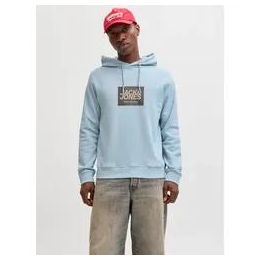Jack & Jones Kapuzensweatshirt JACK & JONES "JJRAIN SWEAT HOOD UNB", Damen, Gr. L, celestial blau, Sweatware, Obermaterial: 100% Baumwolle, bedruckt, regular fit h&uuml;ftlang, Rundhals, Rippb&uuml;ndchen, Sweatshirts