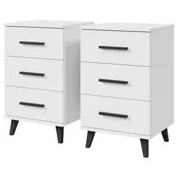 Nachtkommode OTTO HOME "Lagos, 2 Nachtschr&auml;nke, 3 Schubladen, schwarze Griffe & F&uuml;&szlig;e", wei&szlig; matt, B:40cm H:65cm T:35cm, FSC-zertifizierter Holzwerkstoff, Sideboards, modernes Design, B/T/H je 40/35/65 cm, pflegeleichte Oberfl&auml;che