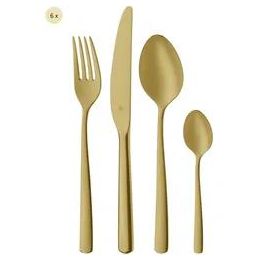 Besteck-Set WMF "Boston in edler Optik, ergonomische Haptik, Messer mit Wellenschliff", champagner gold, 24 tlg., Cromargan Edelstahl Rostfrei 18/10, Essbesteck-Sets, optimale Sch&auml;rfe, rostfrei, edel, hochwertiger Besteckkasten