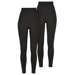 Leggings Urban Classics "Urban Classics Damen Ladies High Waist Leggings 2-Pack", Damen, Gr. M, US-Gr&ouml;&szlig;en, schwarz, schwarz, 83% Polyester, 17% Elasthan, unifarben, skinny fit, Hosen Leggings