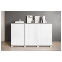 Sideboard OTTO HOME "Kenia, moderne grifflose Kommode mit 3 T&uuml;ren, Breite 120 cm", wei&szlig; (betonoptik, wei&szlig; hochglanz), B:120cm H:69,7cm T:39,5cm, FSC-zertifizierter Holzwerkstoff, Sideboards, Sideboard, Push-to-Open-Fronten, h&ouml;henverstellbaren Einlegeb&ouml;den