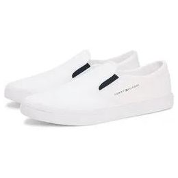 Slip-On Sneaker Tommy Hilfiger "VULC CORE SLIP ON", Herren, Gr. 44, wei&szlig;, Baumwolle, unifarben mit Farbeinsatz, Schuhe, Freizeitschuh, Halbschuh, Slipper mit seitlichem Logoschriftzug