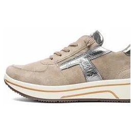 Sneaker Ara "SAPPORO", Damen, Gr. 4,5 (37,5), beige (hellbeige, metallic), Glattleder, Veloursleder, Schuhe Sneaker, Plateausneaker, Schn&uuml;rschuh in Komfortweite H (= sehr weit)
