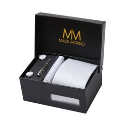 Massi Morino 5-in-1 Krawatten-Set, Krawattenbreite 8 cm Herren Gr&ouml;&szlig;e One Size wei&szlig;