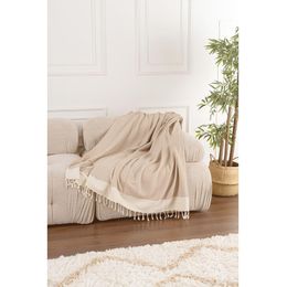 Colourful Cotton Plaid "Baliksirti" in Beige/ Creme - 51% | Gr&ouml;&szlig;e 150x200 cm | Decken