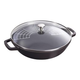 Staub Specialities Wok mit Glasdeckel 30 cm, rund, Schwarz, Gusseisen