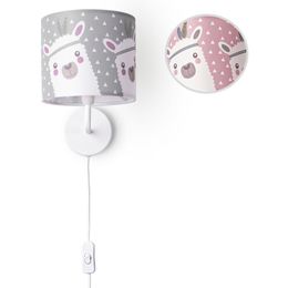 Paco Home Wandleuchte &raquo;Ela 214&laquo; E14 Kinderlampe Wandlampe Mit Schalter &Oslash;...18cm Lama Rosa Grau Kabel 3m E14 wei&szlig;