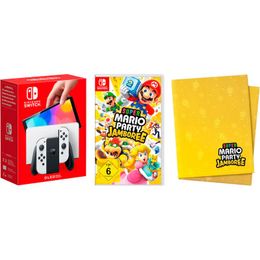 Konsolen-Set &raquo;OLED wei&szlig; inkl. Mario Party Jamboree und exklusiver Nintendo Decke&laquo; 64 GB wei&szlig; Nintendo Switch (OLED-Modell) verf&uuml;gt &uuml;ber 64 GB internen