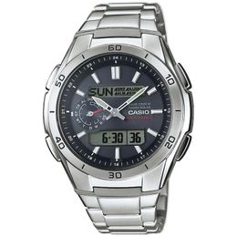 CASIO FUNK Herren Funkchronograph Solaruhr, Armbanduhr, Digitaluhr, Edelstahlarmband,bis 10 bar wasserd. schwarz
