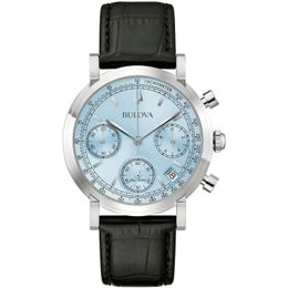Bulova Herren Chronograph Quarzuhr, Armbanduhr, Herrenuhr, Lederarmband, analog, Tag schwarz