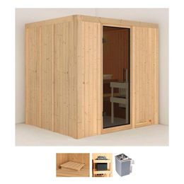 Karibu Sauna &raquo;Sodin&laquo; Set, 9 KW-Ofen mit integrierter Steuerung beige