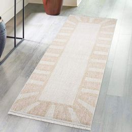 Carpet City Teppich &raquo;CLASICO 9152&laquo; rechteckig 11 mm H&ouml;he L&auml;ufer, Kurzflor, Hochtief-Muster, Boho, Fransen, Wohnzimmer beige Obermaterial: 100% Polyester