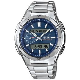 CASIO FUNK Herren Funkchronograph Solaruhr, Armbanduhr, Digitaluhr,Edelstahlarmband, bis 10 bar wasserd. blau