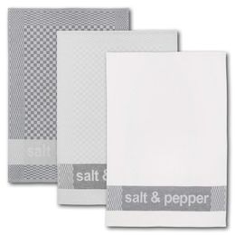 Dyckhoff Geschirrtuch &raquo;Salt & Pepper, Ma&szlig;e je Tuch ca. 50x70 cm&laquo; mit drei verschiedenen Motiven grau 100% Baumwolle