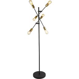Searchlight Stehlampe &raquo;Armstrong 6Lt Floor Lamp - Black & Satin Brass Metal&laquo; E27 1 Stk. schwarz