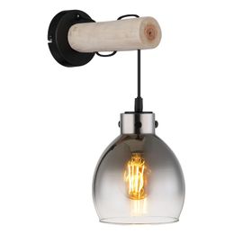 Globo LIGHTING Wandleuchte &raquo;RYAN&laquo; E27 1 Stk. Wandlampe/Spot/Wohnzimmer/Flur/Glas rauchfarben/Metall/Holz