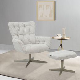Home Affaire Drehsessel &raquo;VERGAS Ohrensessel mit Hocker im Set&laquo; Relaxsessel mit 360-Grad-Drehfunktion u. Hocker, Web-Stoff beige metal frame, plywood, 